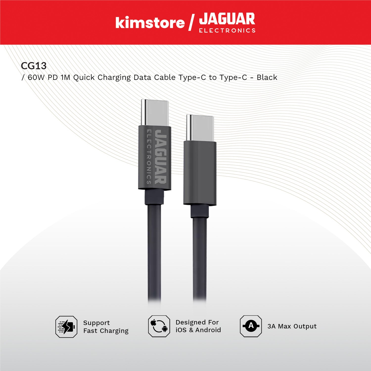 Jaguar Electronics CG13 60W PD 1 Meter Quick Charging Data Cable Type-